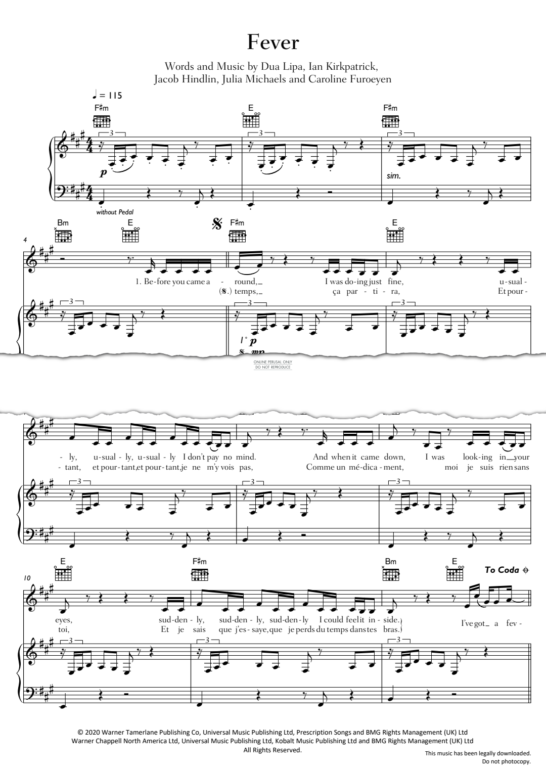 Fever - sheet music by Dua Lipa - fbd-40675 | notendownload