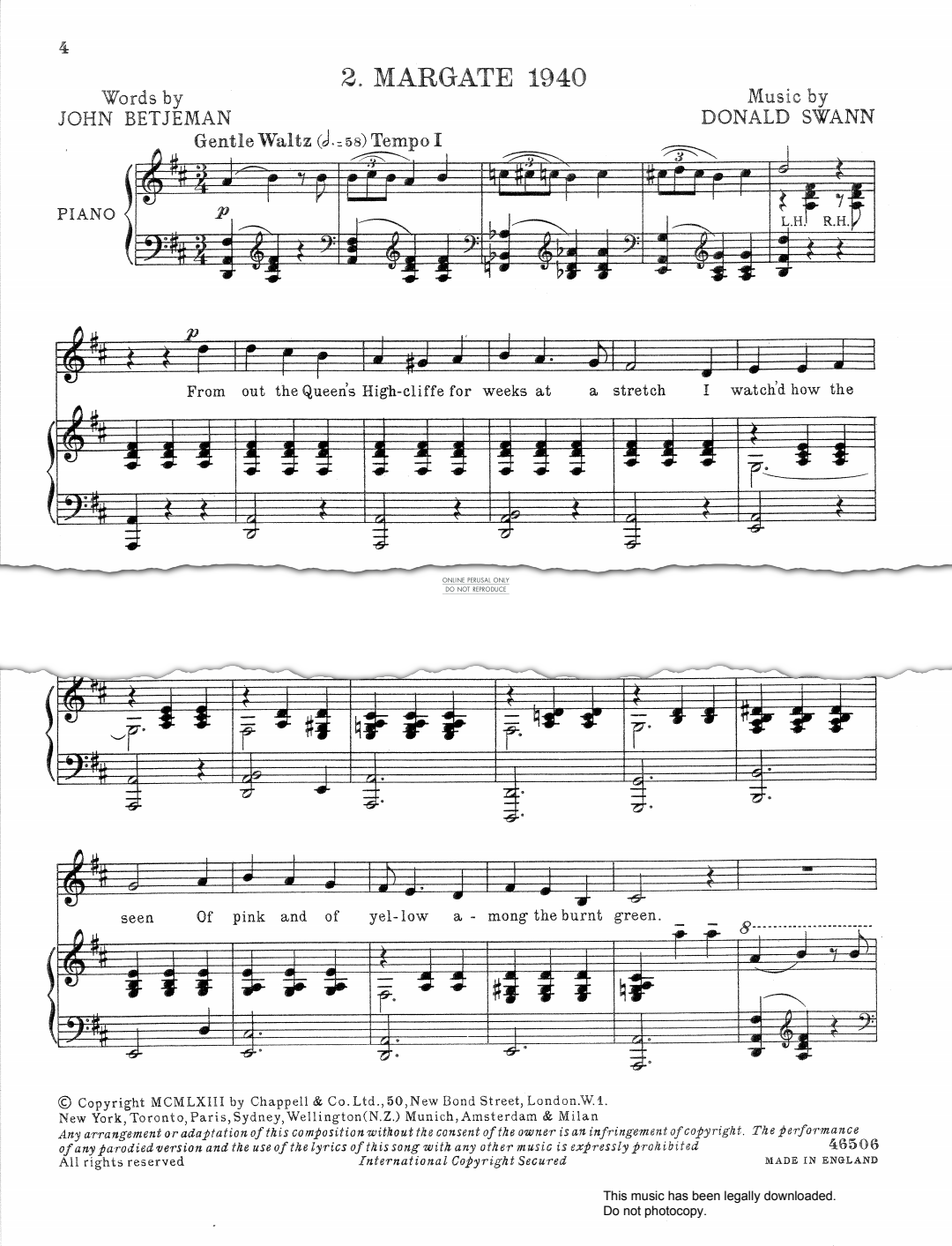 Margate 1940 (Donald Swann) | Sheet Music: Piano, Voice | PDF Download