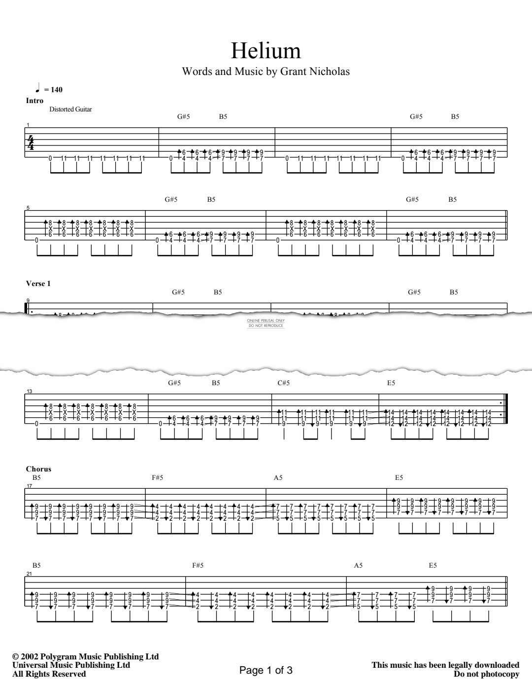 Helium - sheet music by Feeder - fbd-6287 | notendownload