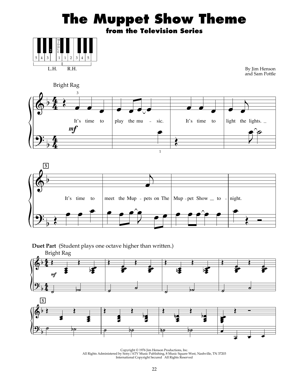 The Muppet Show Theme Jim Henson Noten 5 Finger Piano Pdf Download