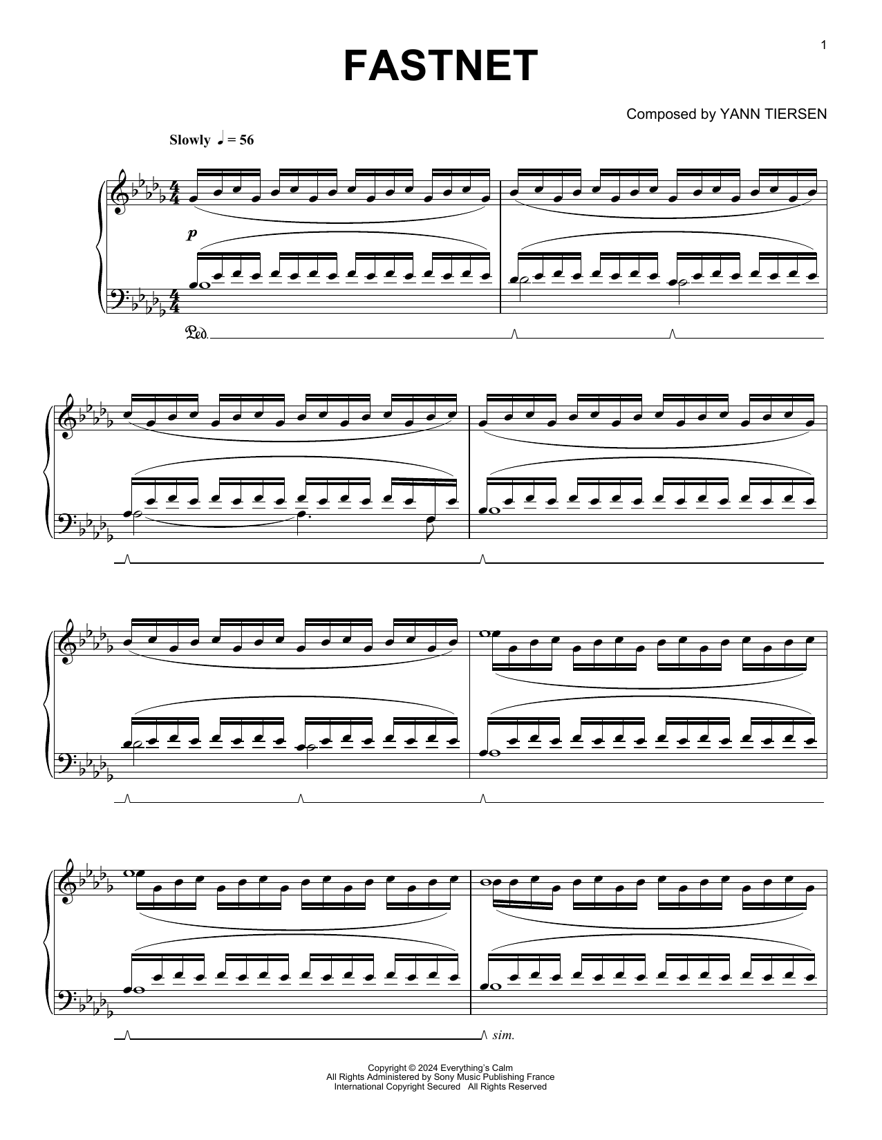 Fastnet (Yann Tiersen) | Sheet Music: Piano Solo | PDF Download