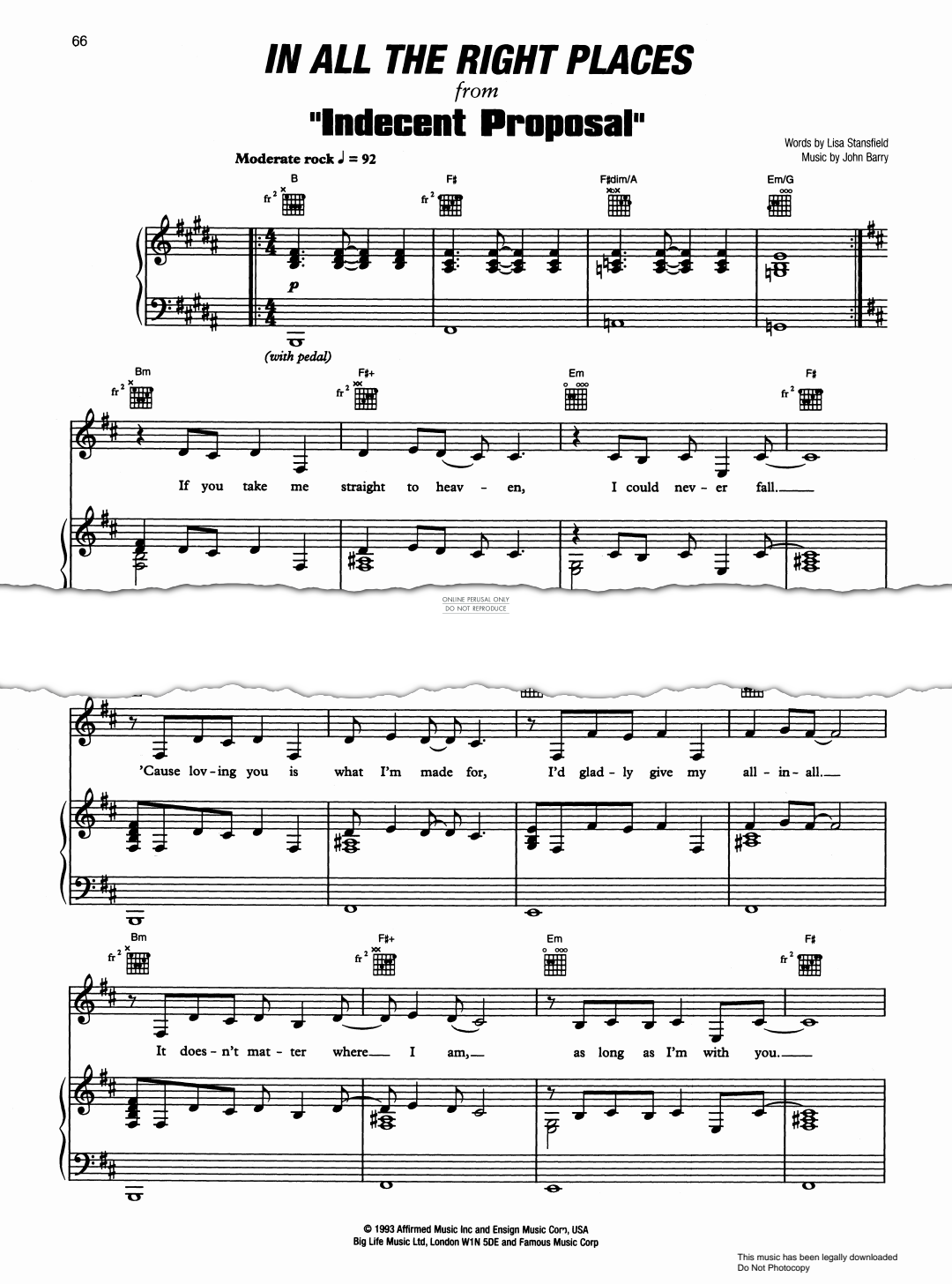 In All The Right Places (From 'Indecent Proposal') - sheet music by ...