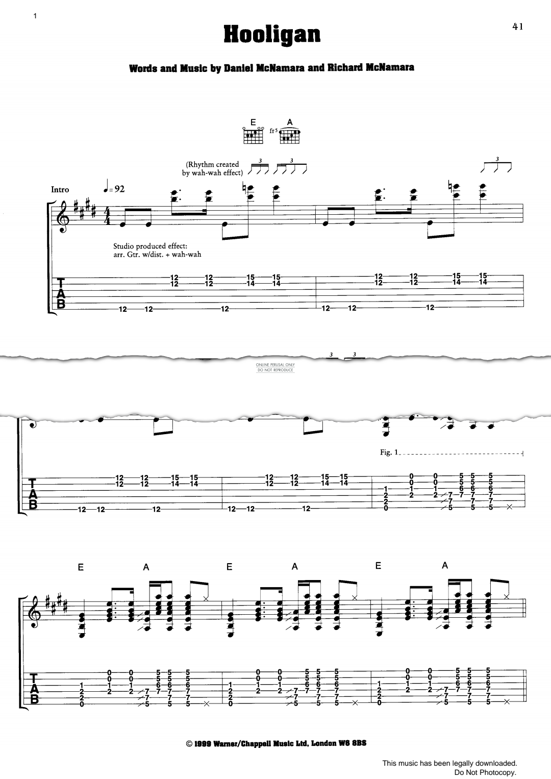 Hooligan (Embrace) | Sheet Music: Guitar, Voice | PDF Download