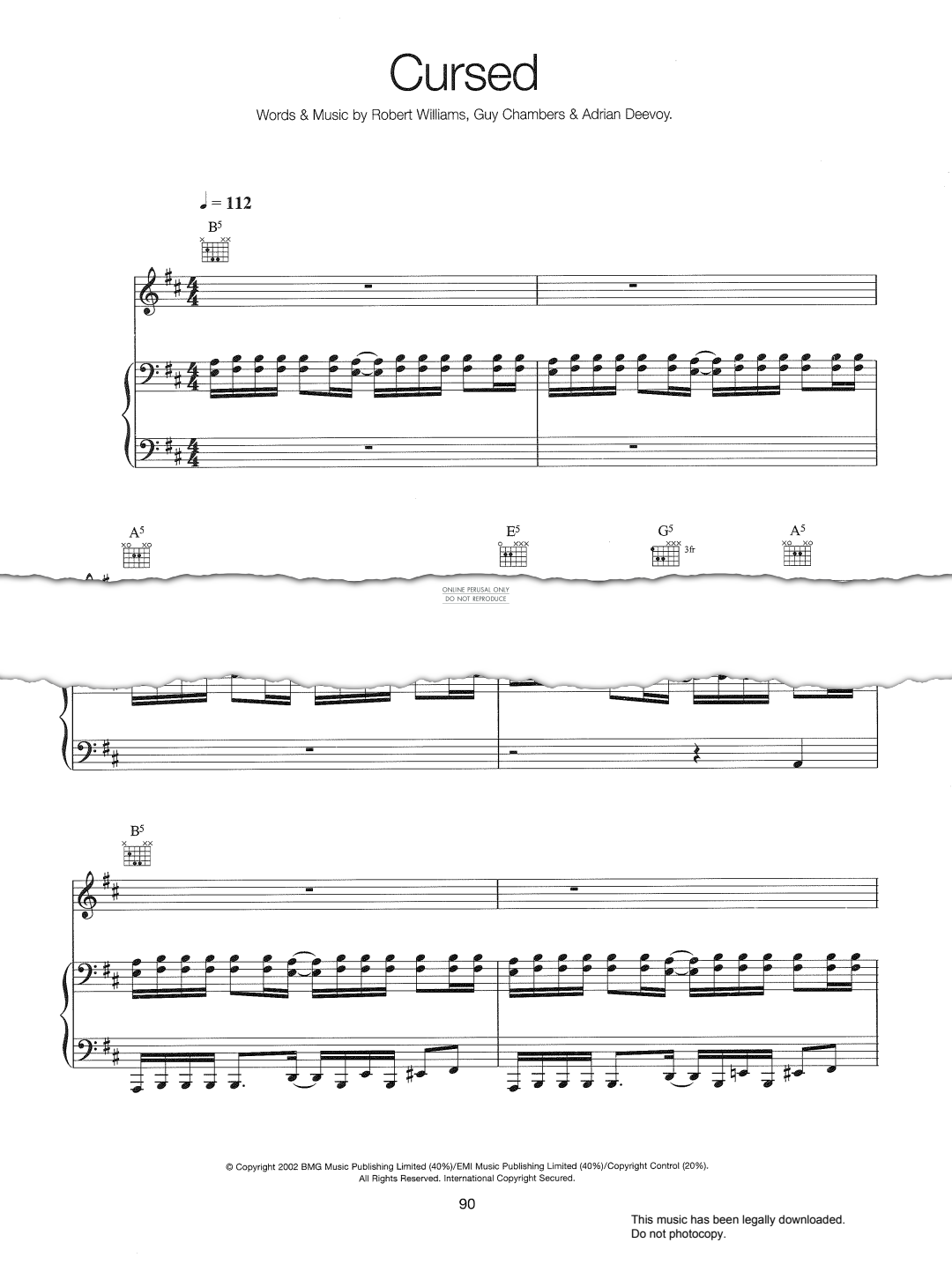 Cursed - sheet music by Robbie Williams - fbd-36510 | notendownload