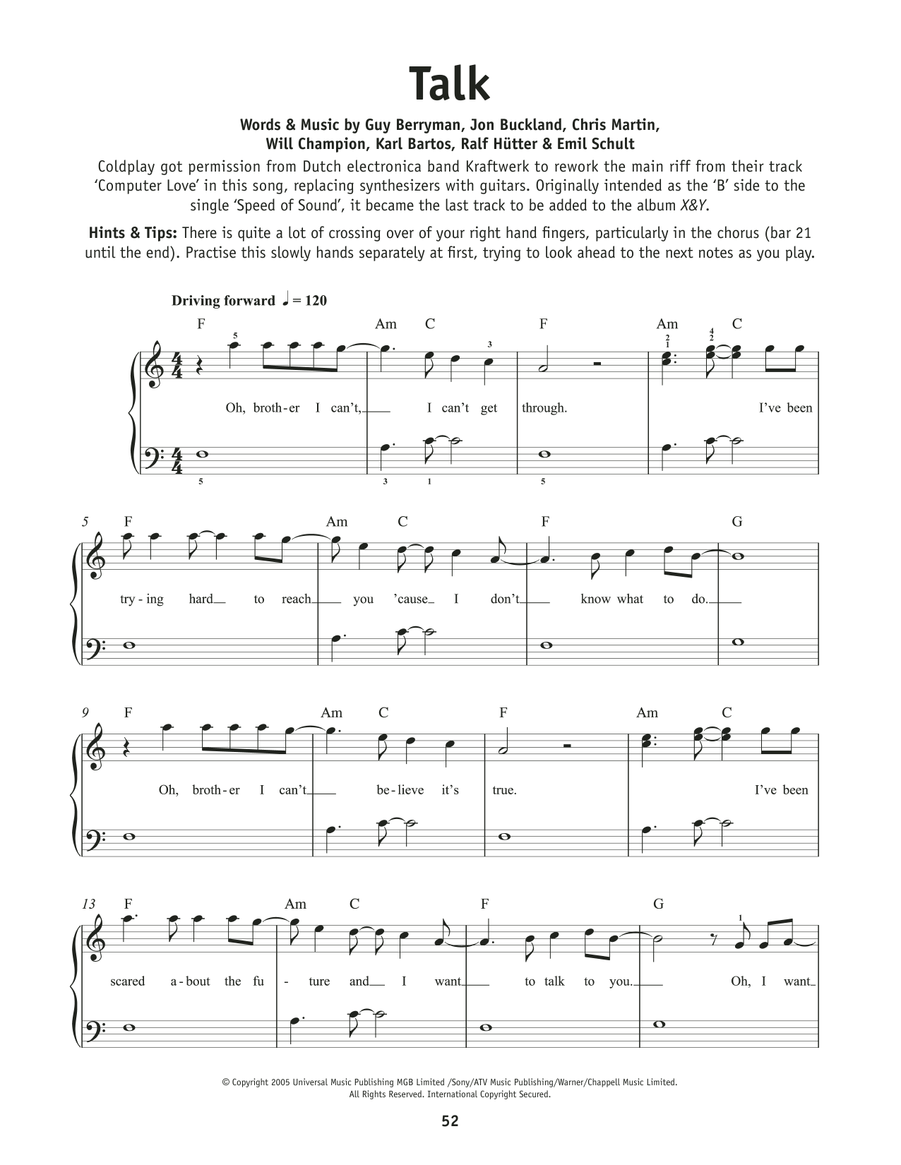 Talk (Coldplay) | Sheet Music: Really Easy Piano | PDF Download