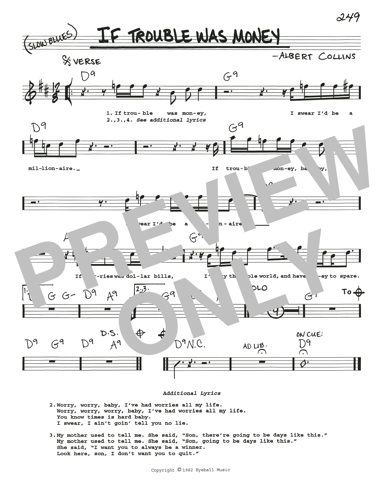 If Trouble Was Money (Albert Collins) | Sheet Music: Real Book – Melody ...