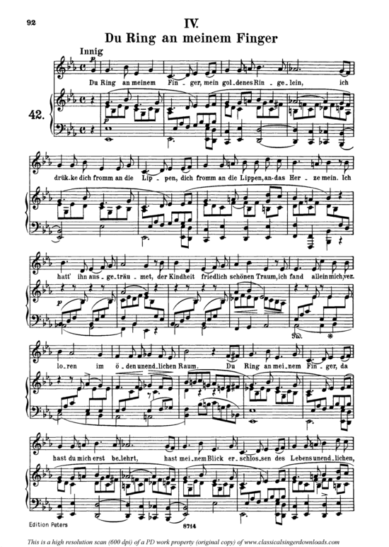 Du Ring an meinem Finger, Op.42 No.4 - sheet music by Robert Schumann ...