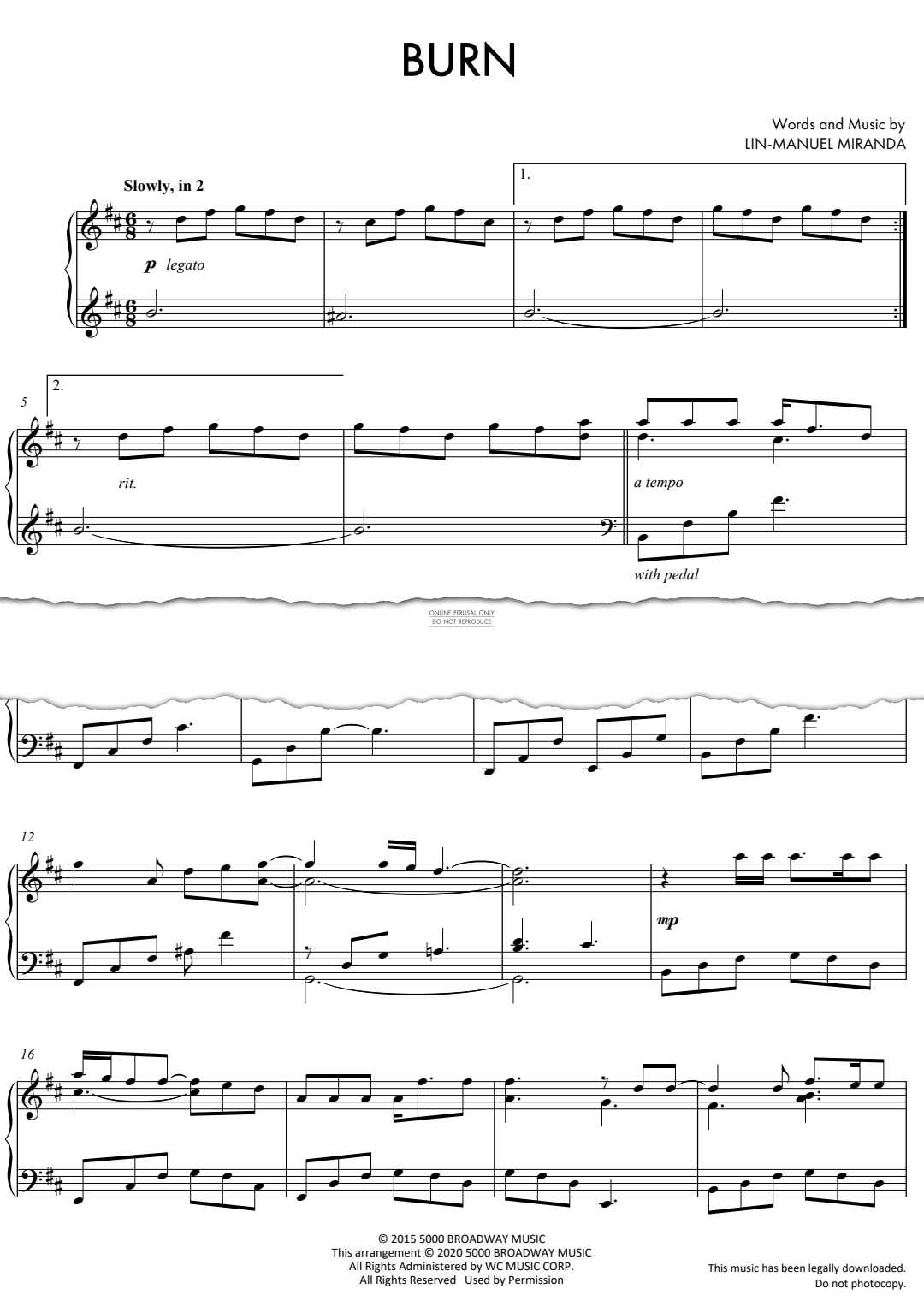 Burn (Lin-Manuel Miranda) | Sheet Music: Piano | PDF Download