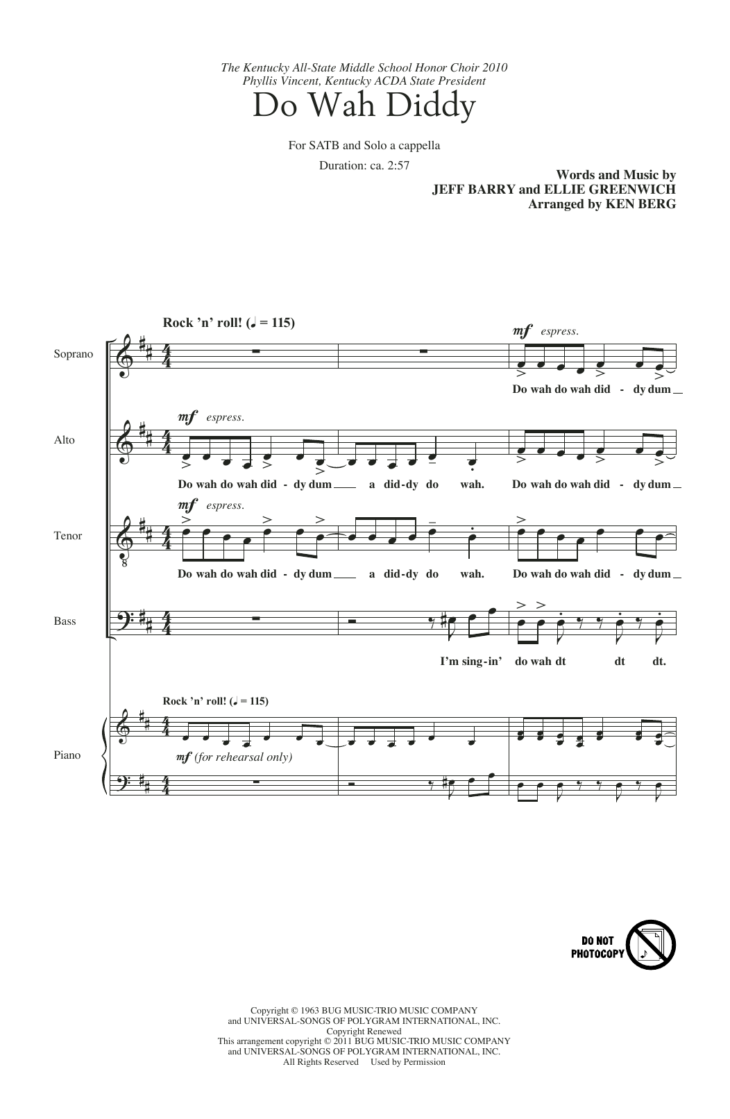 Do Wah Diddy Diddy (arr. Ken Berg) - sheet music by Manfred Mann - smd ...