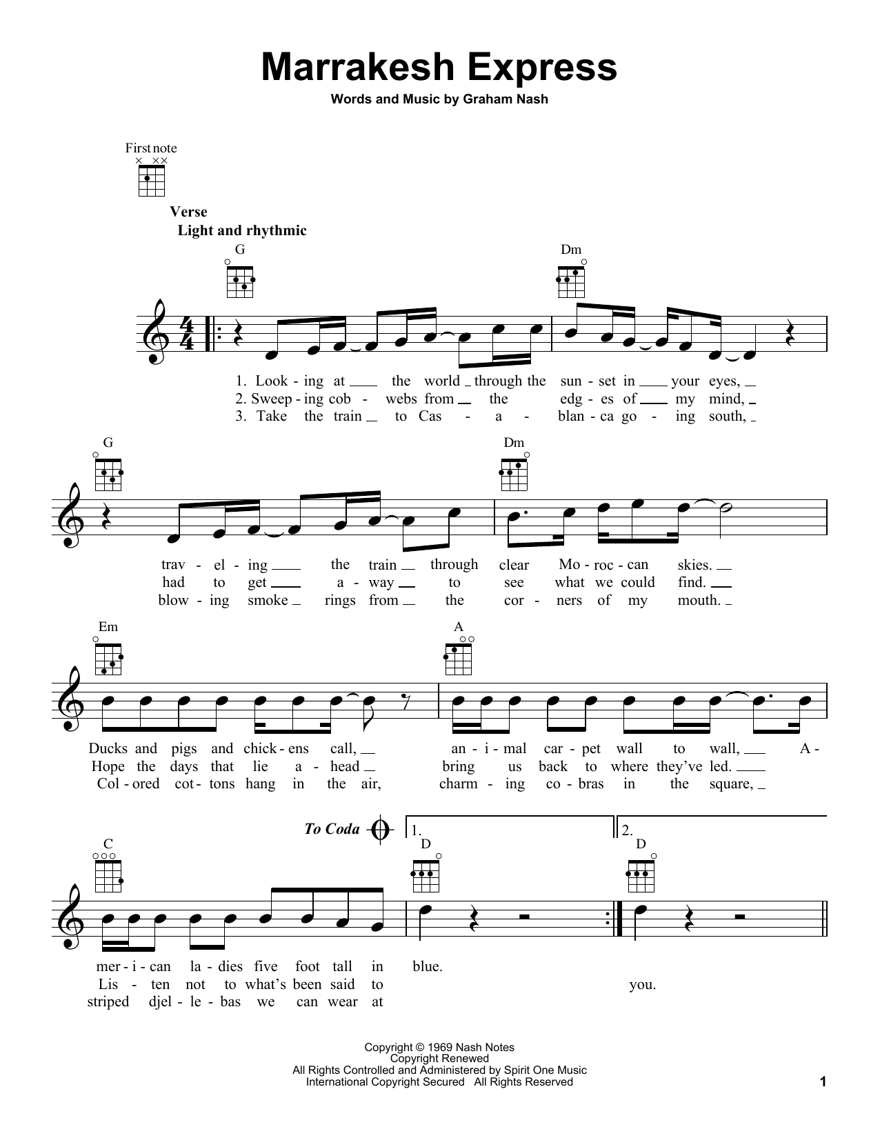 Marrakesh Express - sheet music by Crosby, Stills & Nash, Crosby ...