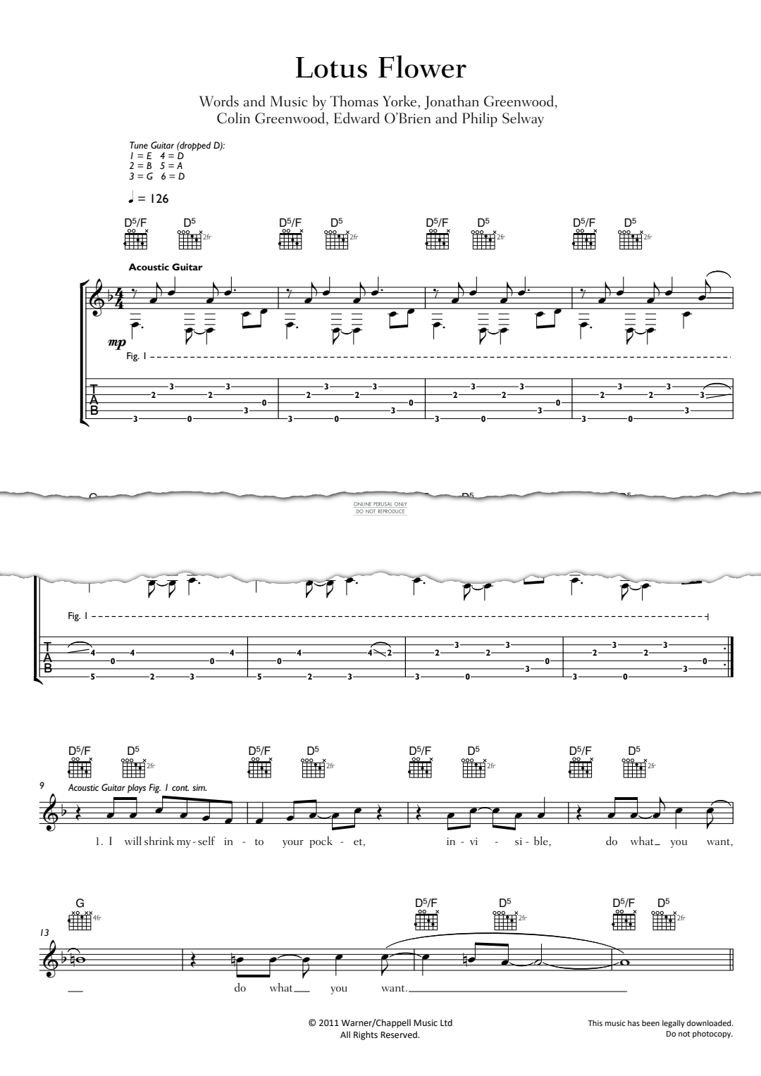 Lotus Flower (Radiohead) | Sheet Music: Voice, Acoustic Guitar | PDF ...