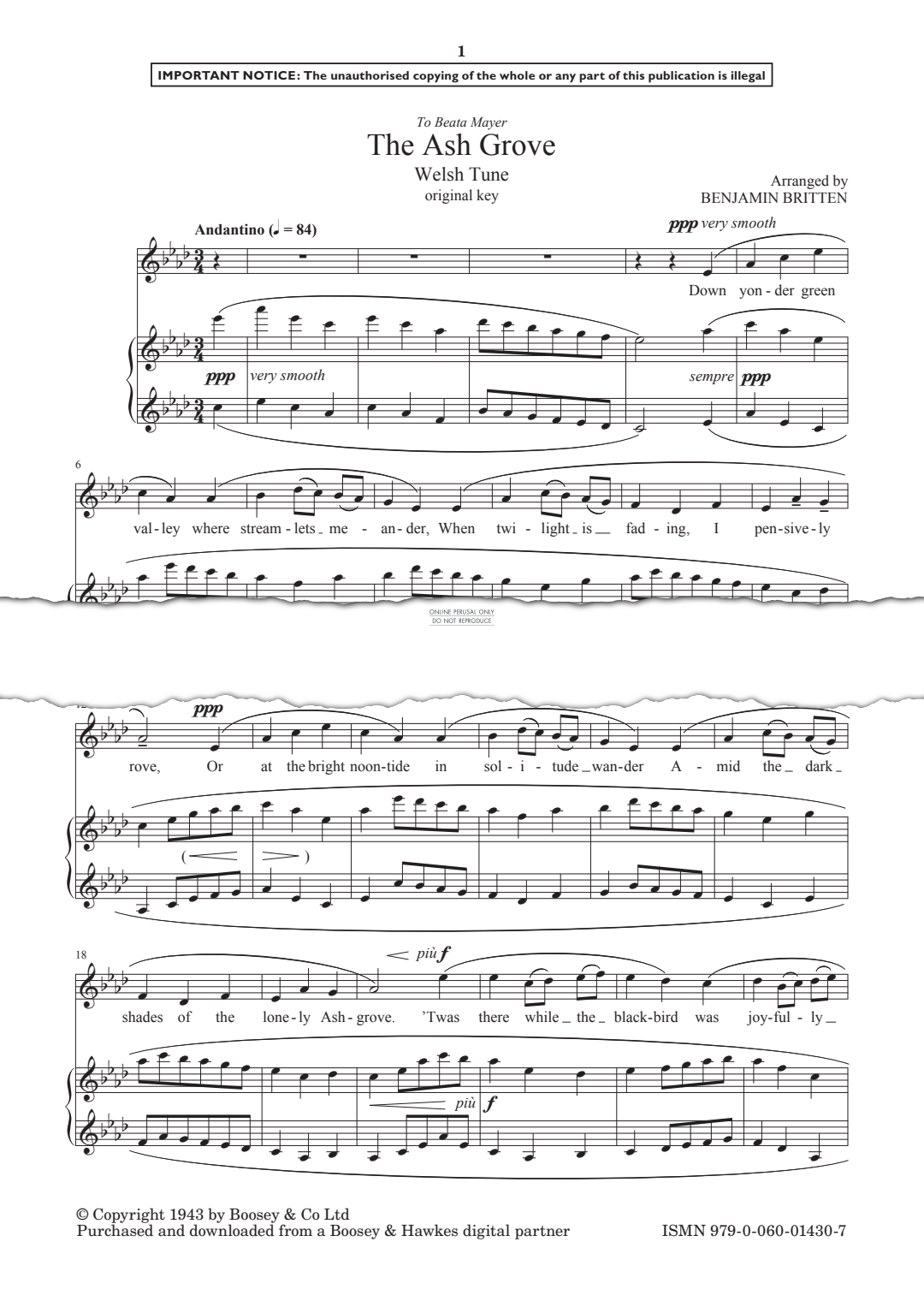 The Ash Grove (Welsh Traditional) | Sheet Music: Piano, Voice | PDF ...