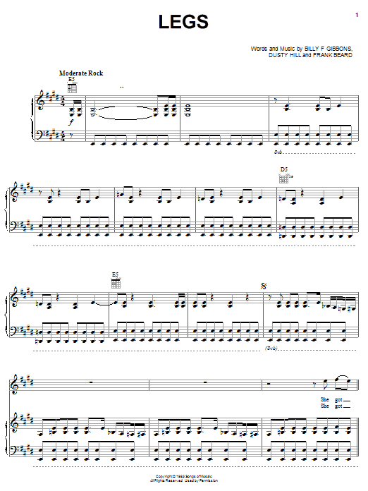 Legs (ZZ Top) | Sheet Music: Piano, Vocal & Guitar Chords Right-Hand ...