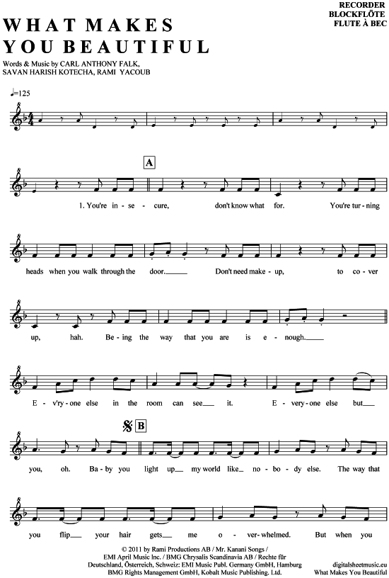 What makes you beautiful - sheet music by One Direction - 7020234 ...