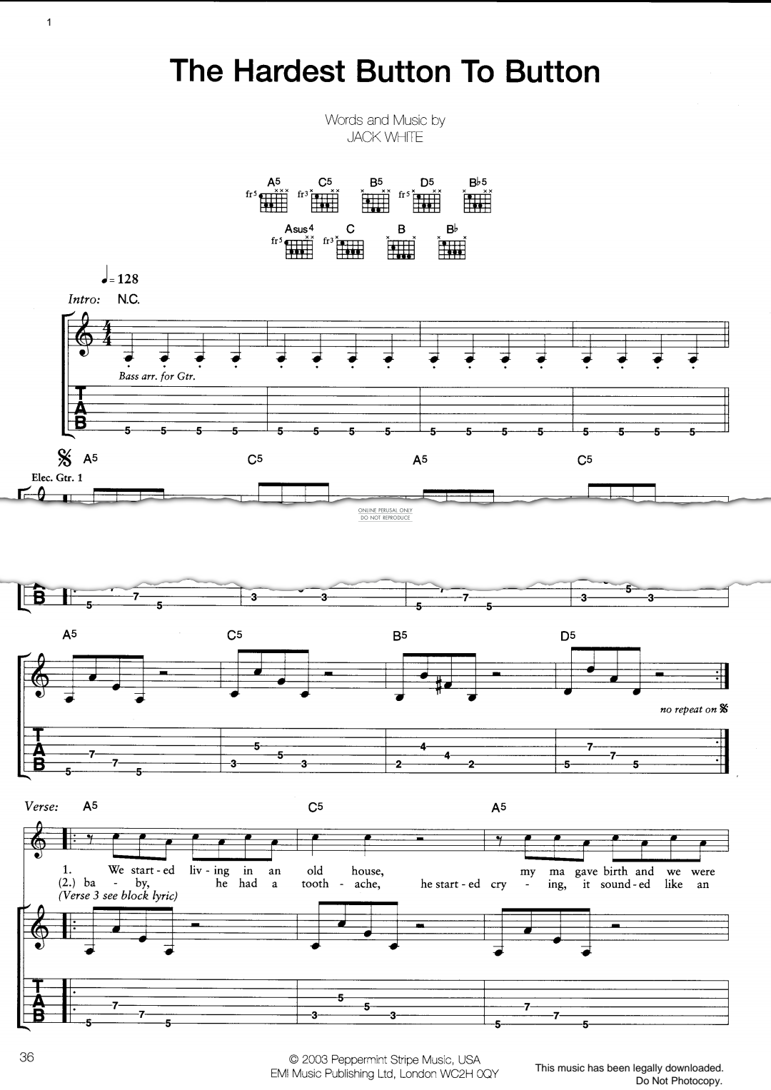 The Hardest Button To Button (The White Stripes) | Noten: Gitarre ...