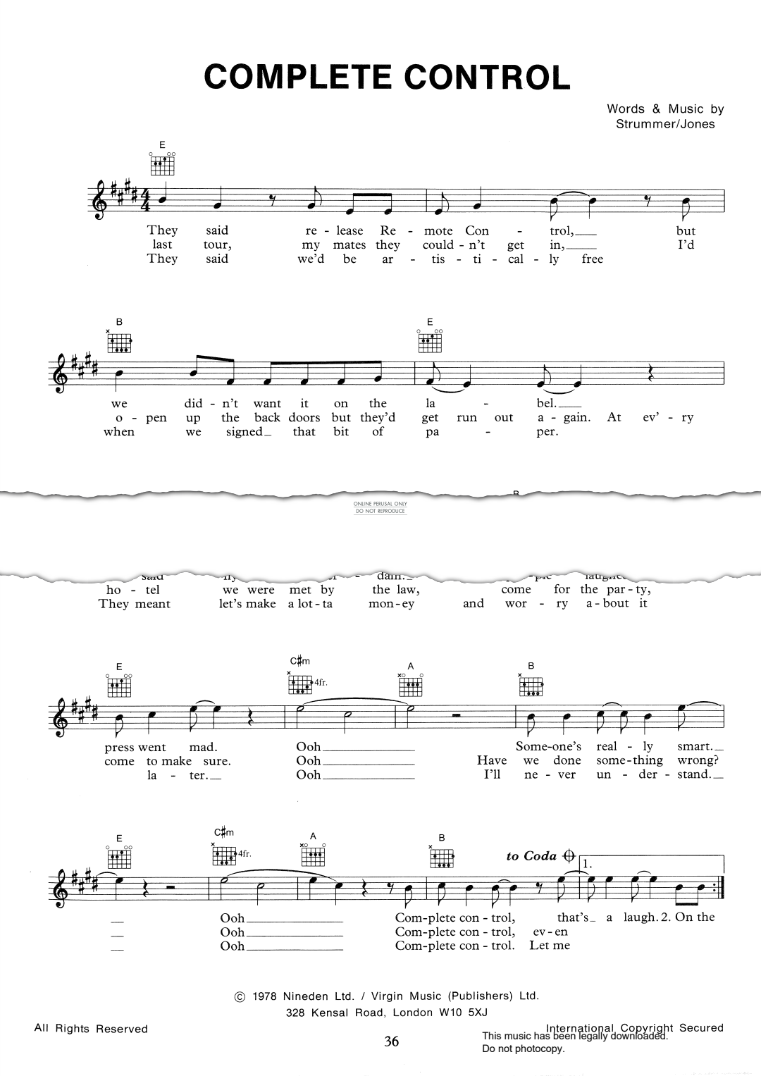 Complete Control - sheet music by The Clash - fbd-38059 | notendownload