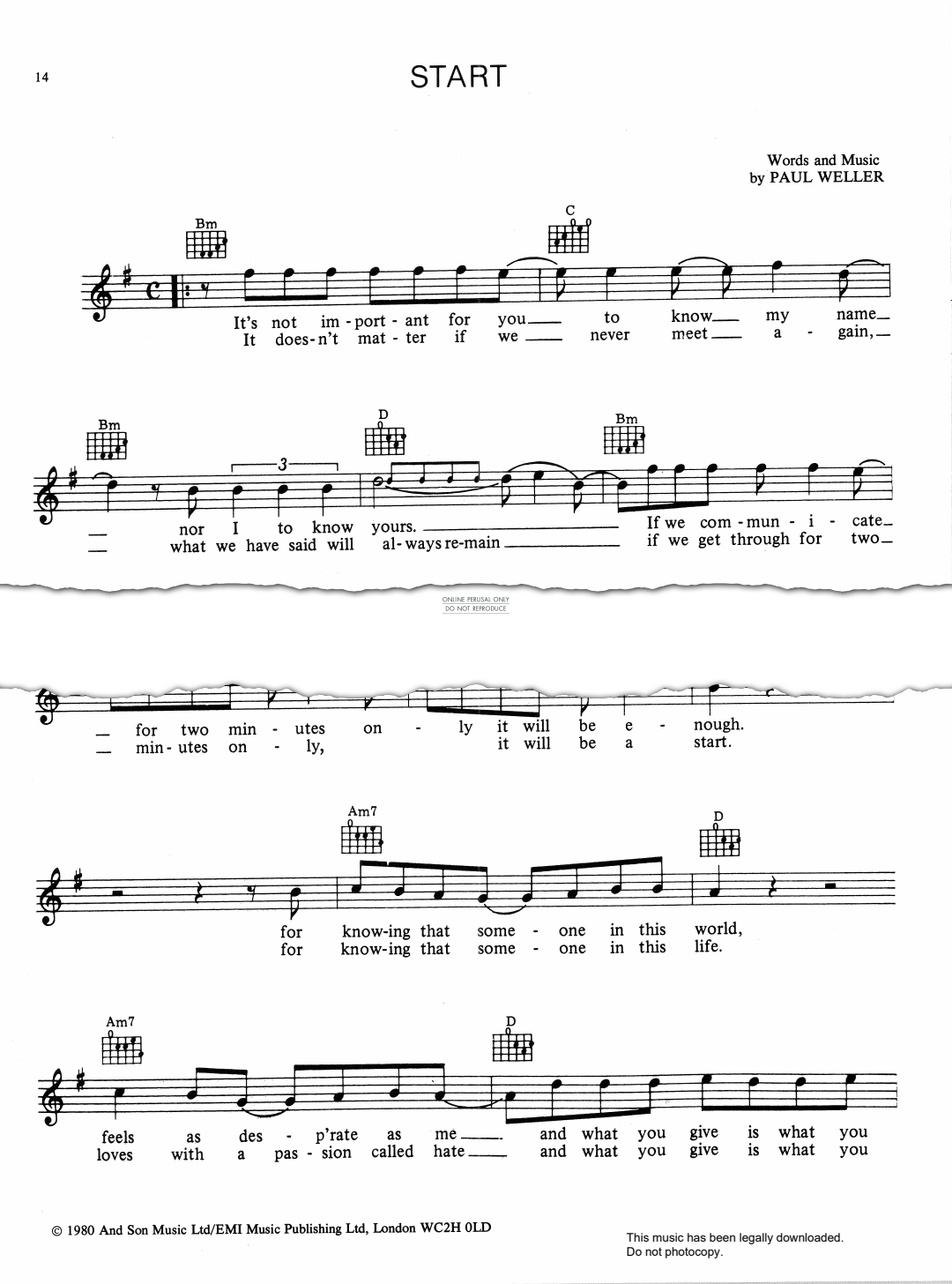 Start (The Jam) | Sheet Music: Guitar, Voice | PDF Download