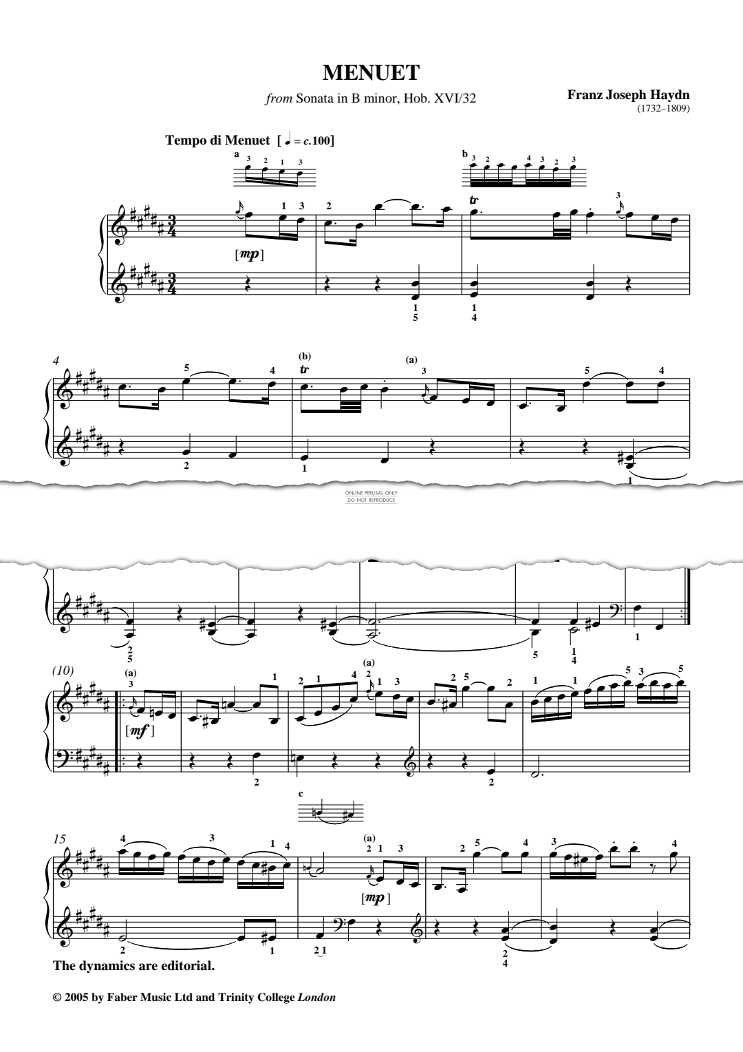 Menuet from Sonata in B Minor - sheet music by Joseph Haydn - fbd-2825 ...