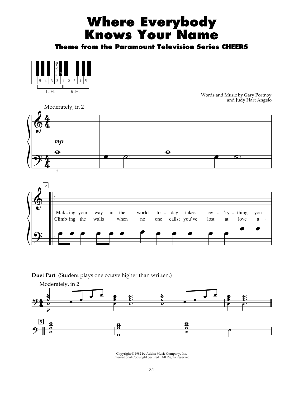 Where Everybody Knows Your Name (from Cheers) (Gary Portnoy) | Sheet Music: 5-Finger Piano | PDF ...