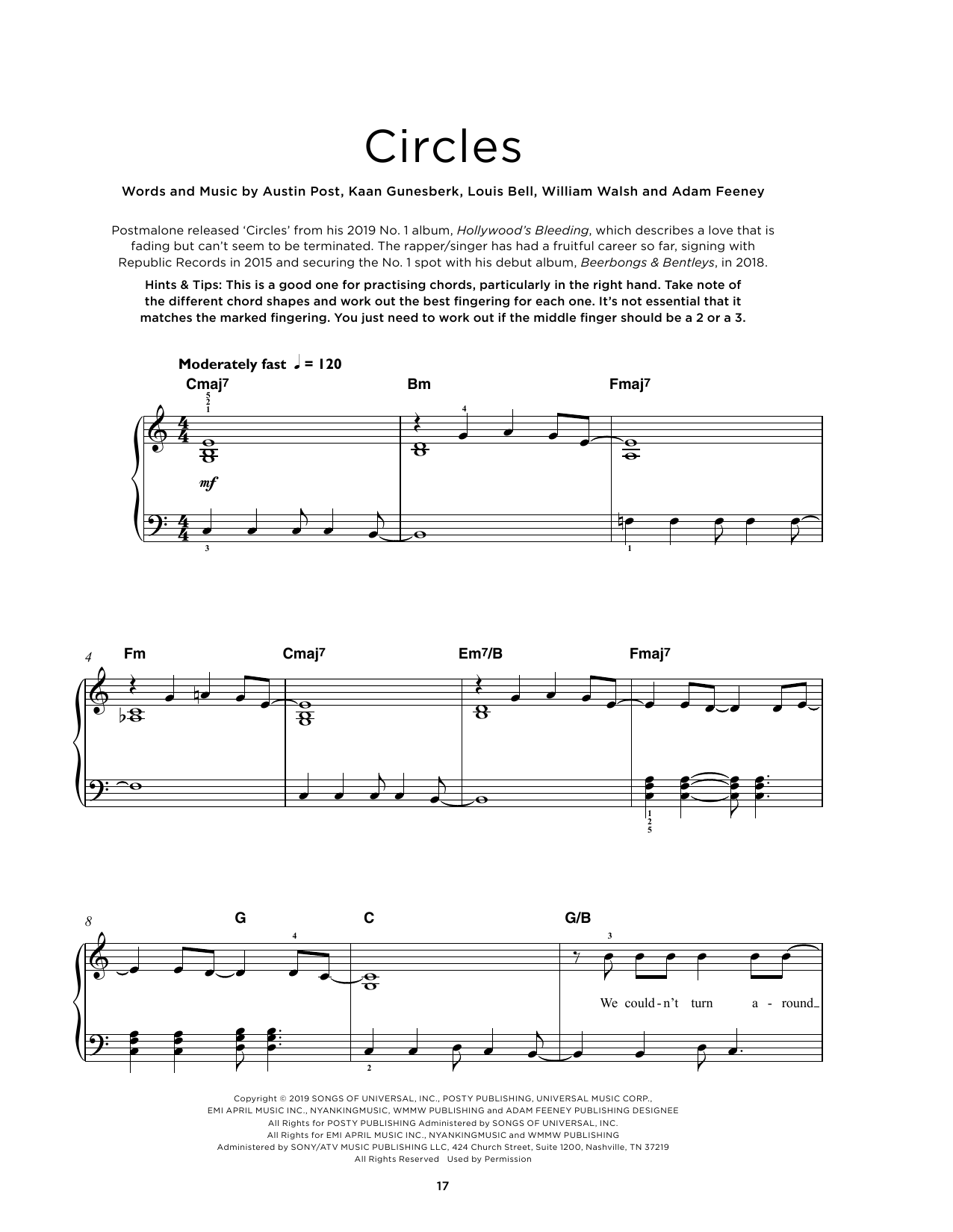Circles (Post Malone) | Sheet Music: Really Easy Piano | PDF Download