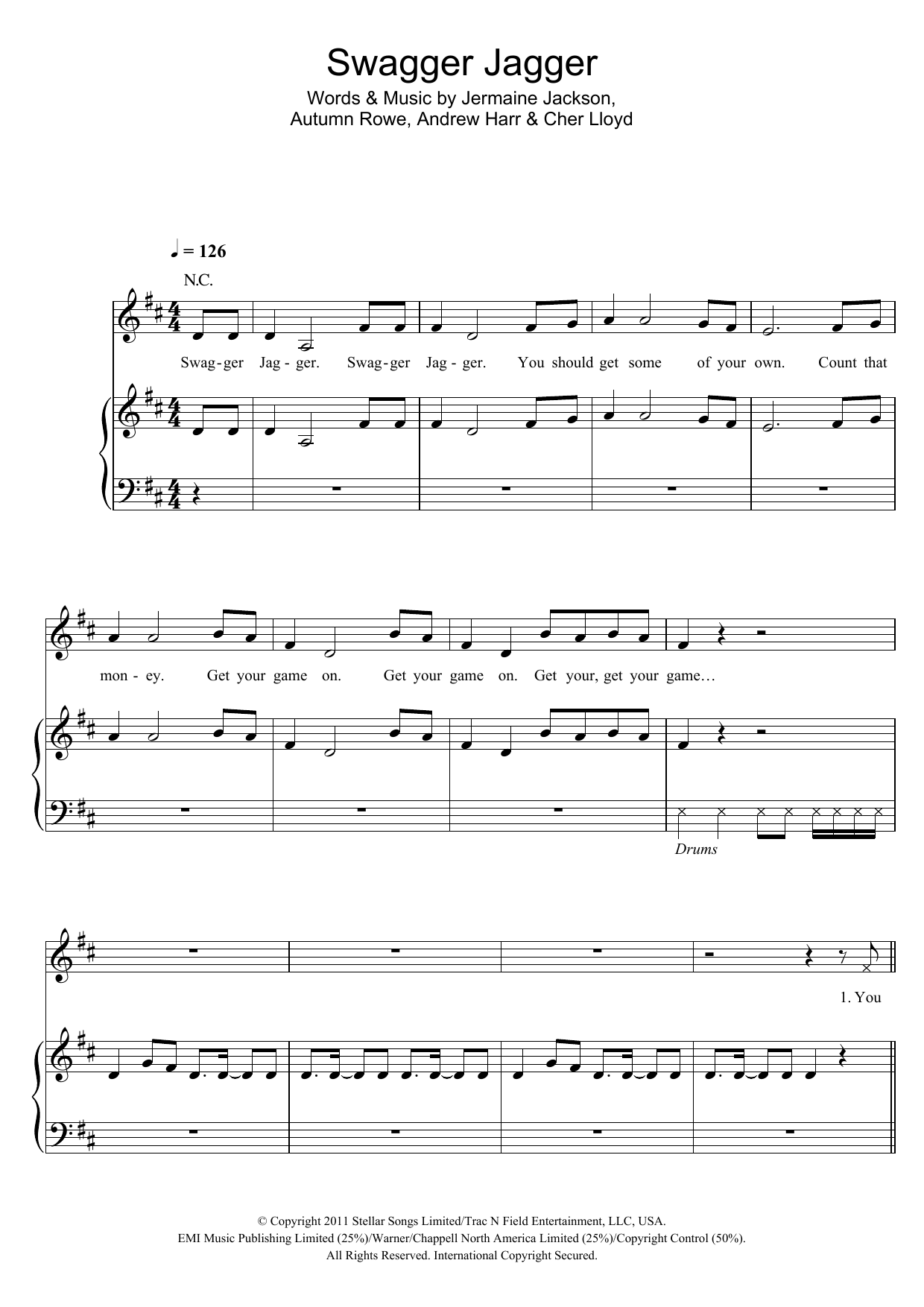 Swagger Jagger (Cher Lloyd) | Sheet Music: Piano, Vocal & Guitar Chords ...