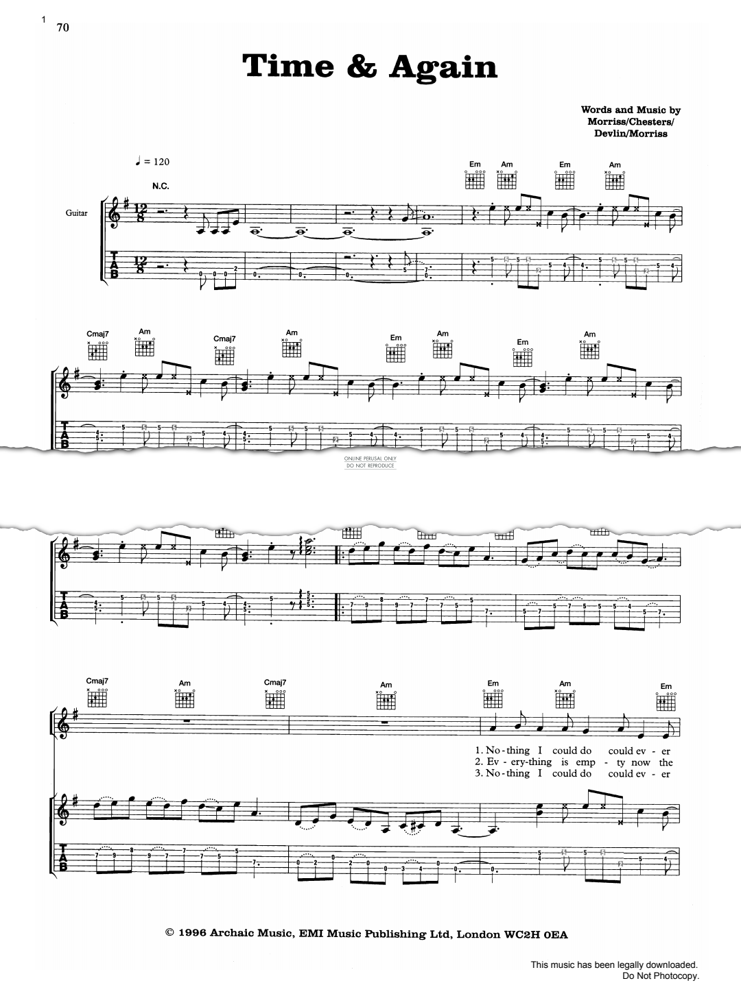 Time And Again (The Bluetones) | Sheet Music: Guitar, Voice | PDF Download