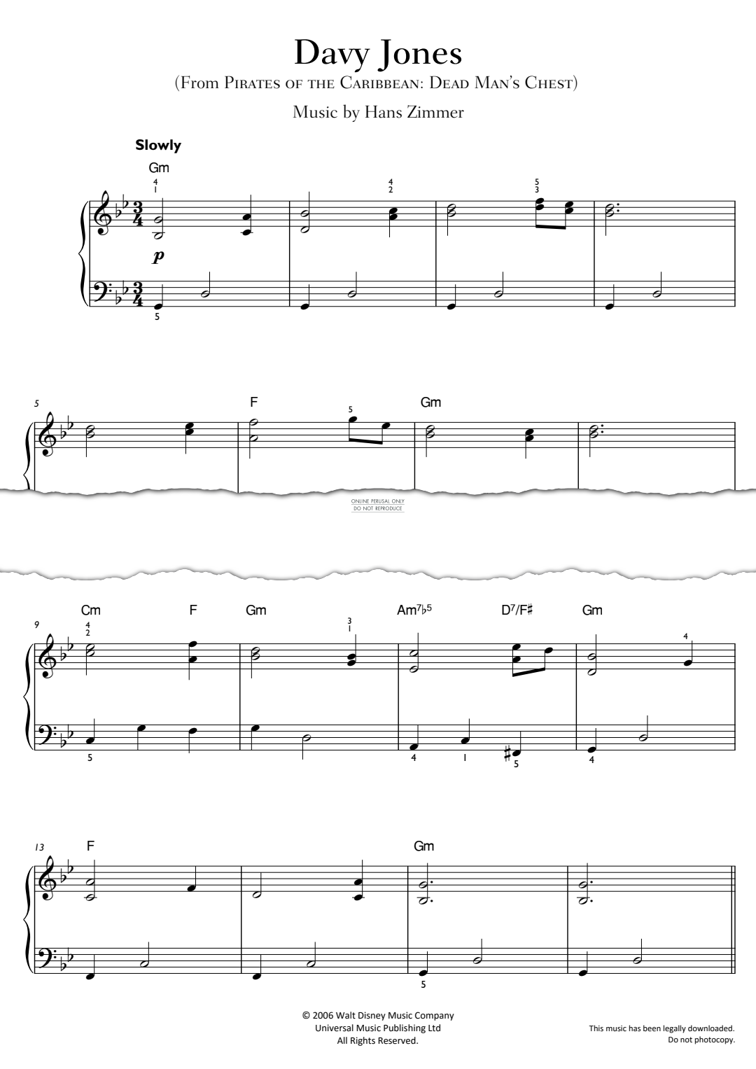 Davy Jones Theme (Hans Zimmer) | Sheet Music: Piano | PDF Download