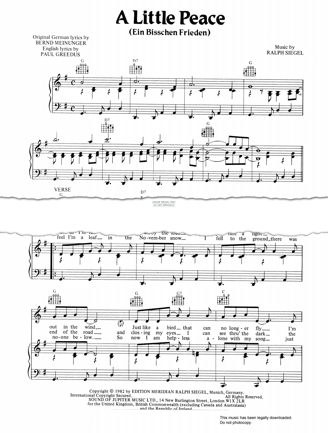 Ein Bisschen Frieden ( A Little Peace) - sheet music by Nicole - fbd-27613 | notendownload
