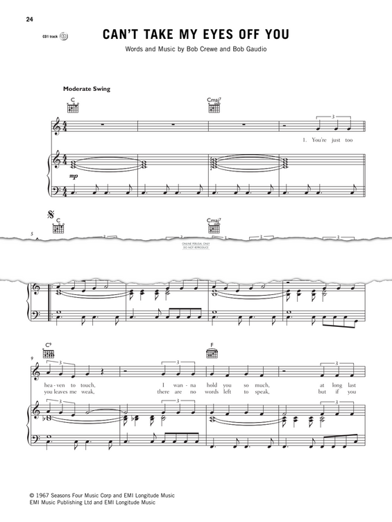 Can't Take My Eyes Off You (Andy Williams) | Sheet Music: Guitar, Piano ...