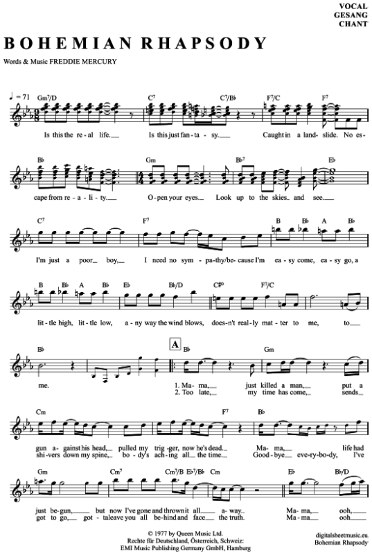 Bohemian Rhapsody - Noten von Queen - 7040358 | notendownload