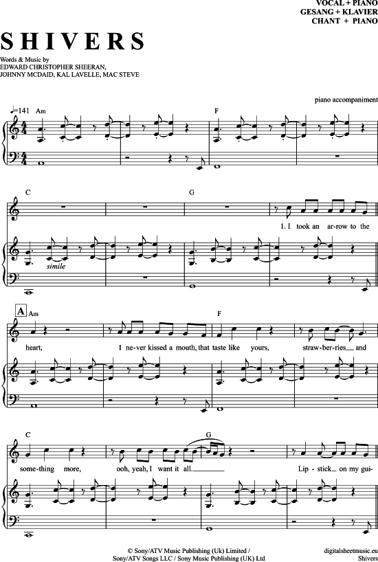 Shivers - sheet music by Ed Sheeran - 7070926 | notendownload