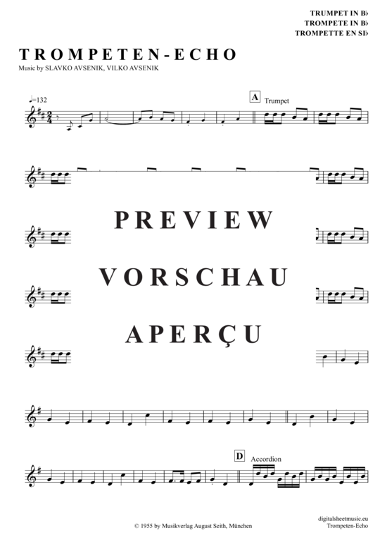 Trompeten Echo (Slavko Avsenik Und Seine Original Oberkrainer) | Sheet ...