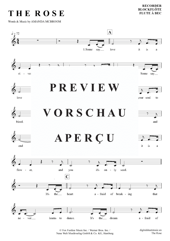 The Rose (Bette Midler) | Noten: Blockflöte | PDF Download