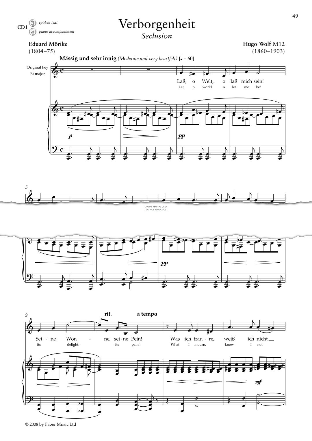 Verborgenheit (M12) (Hugo Wolf) | Sheet Music: Piano, Low Voice | PDF ...