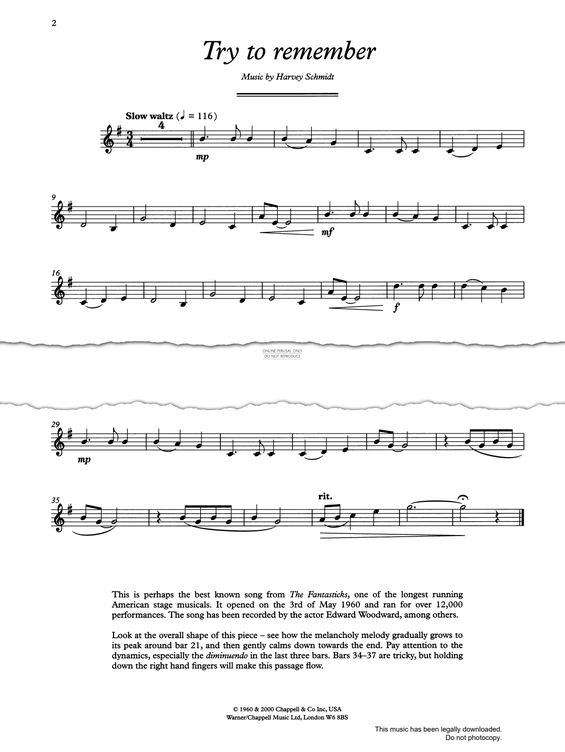 Try To Remember (Harvey Schmidt) | Sheet Music: Clarinet, Piano | PDF ...