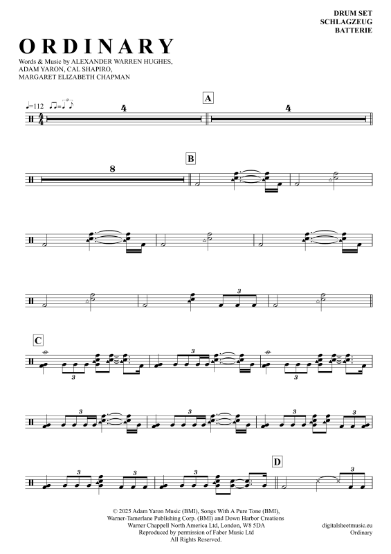 Ordinary (Alex Warren) | Sheet Music: Drums | PDF Download