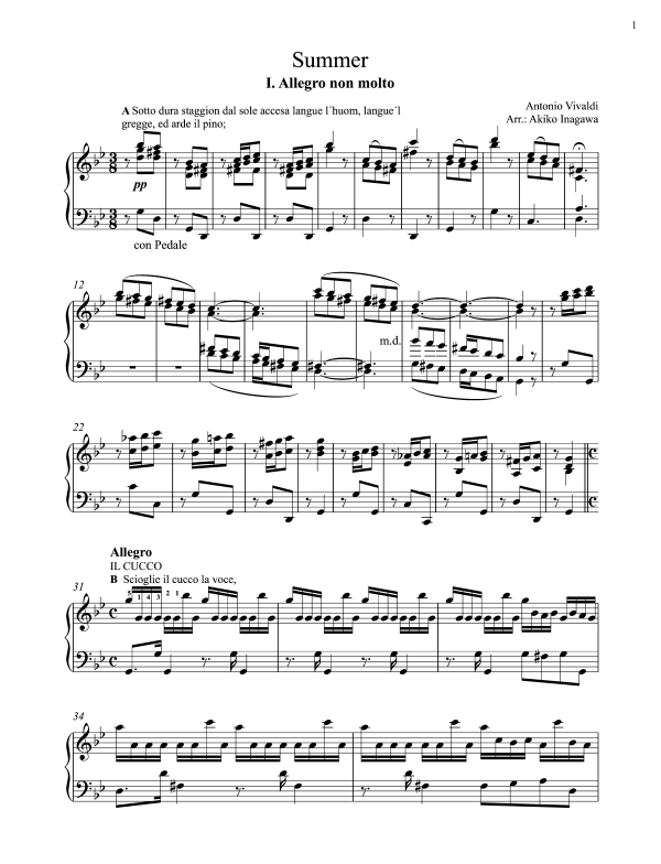 Summer (from: Four Seasons - 3 movements) (Antonio Vivaldi) | Noten ...