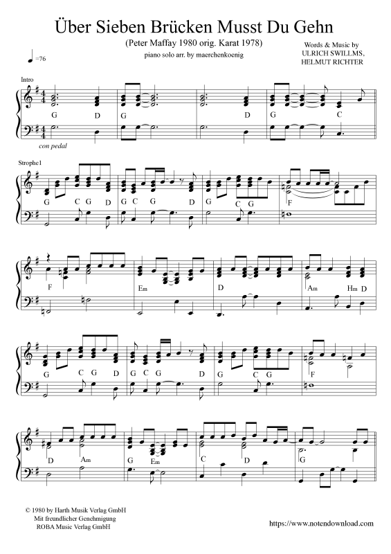 Über Sieben Brücken Musst Du Gehn - Noten von Peter Maffay - KUK093 ...