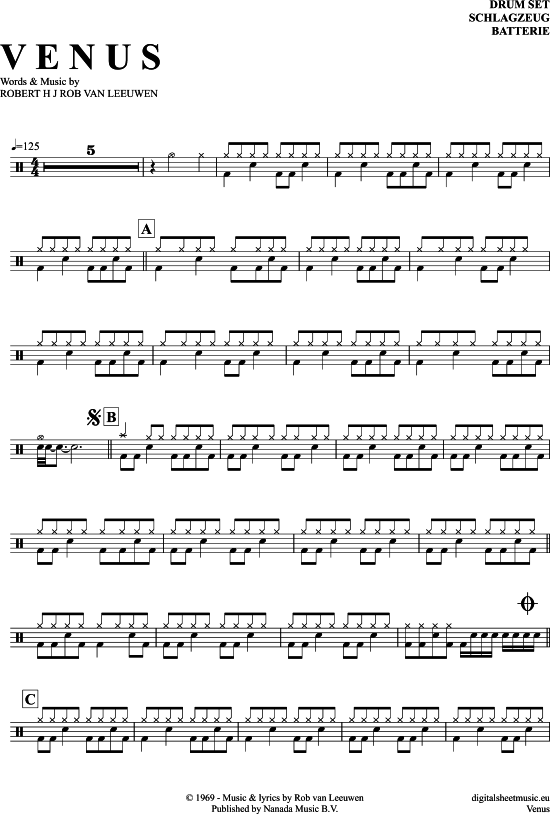 Venus (Shocking Blue) | Sheet Music: Drums | PDF Download