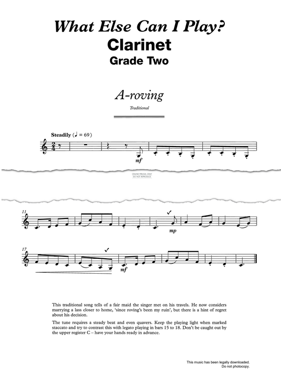 A-Roving (Traditional) | Sheet Music: Clarinet, Piano | PDF Download