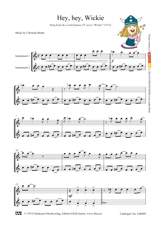 Hey, hey, Wickie - Noten von TV Serie Wickie (1974) - ED0069 ...