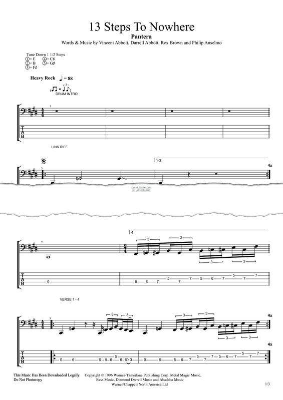 13 Steps To Nowhere (Pantera) | Noten: Bassgitarre, Gesang | PDF Download