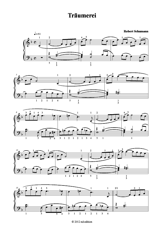Träumerei (Robert Schumann (bearb. Aus: Kinderszenen op. 15)) | Noten: Klavier solo einfach ...
