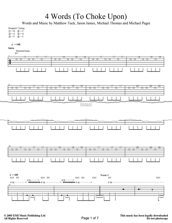 4 Words (To Choke Upon) - sheet music by Bullet For My Valentine - fbd ...