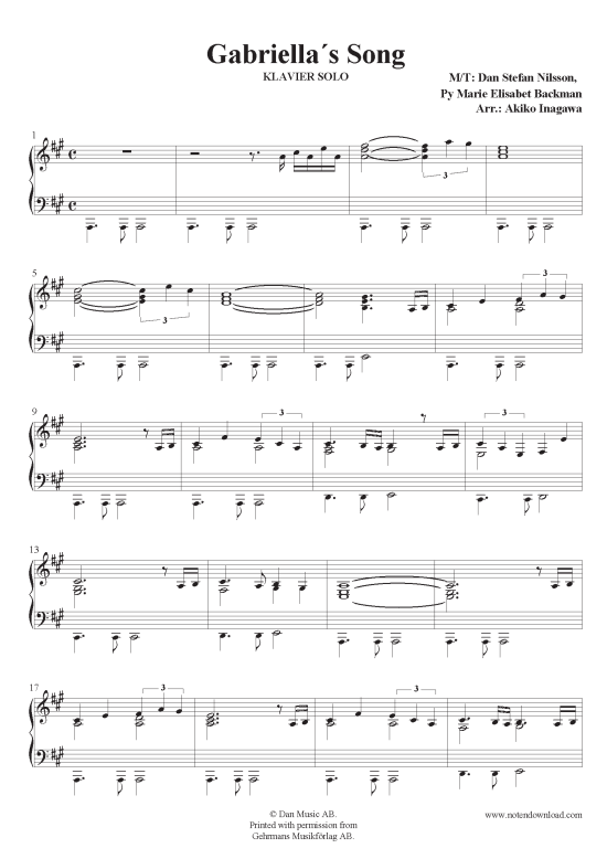 Gabriella's Song (Helen Sjöholm) - Noten | notendownload