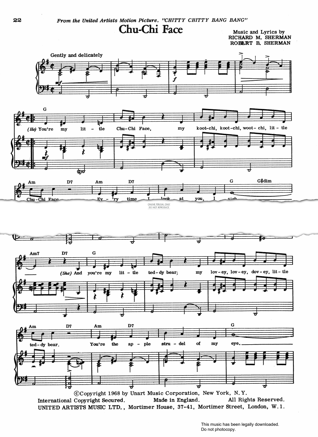 Chu-Chi Face (from 'Chitty Chitty Bang Bang') - sheet music by Richard M. Sherman - fbd-47051 ...