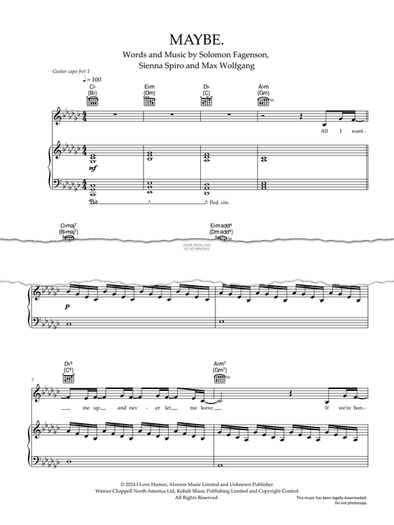 MAYBE (Sienna Spiro) | Noten: Guitar, Piano, Voice | PDF Download
