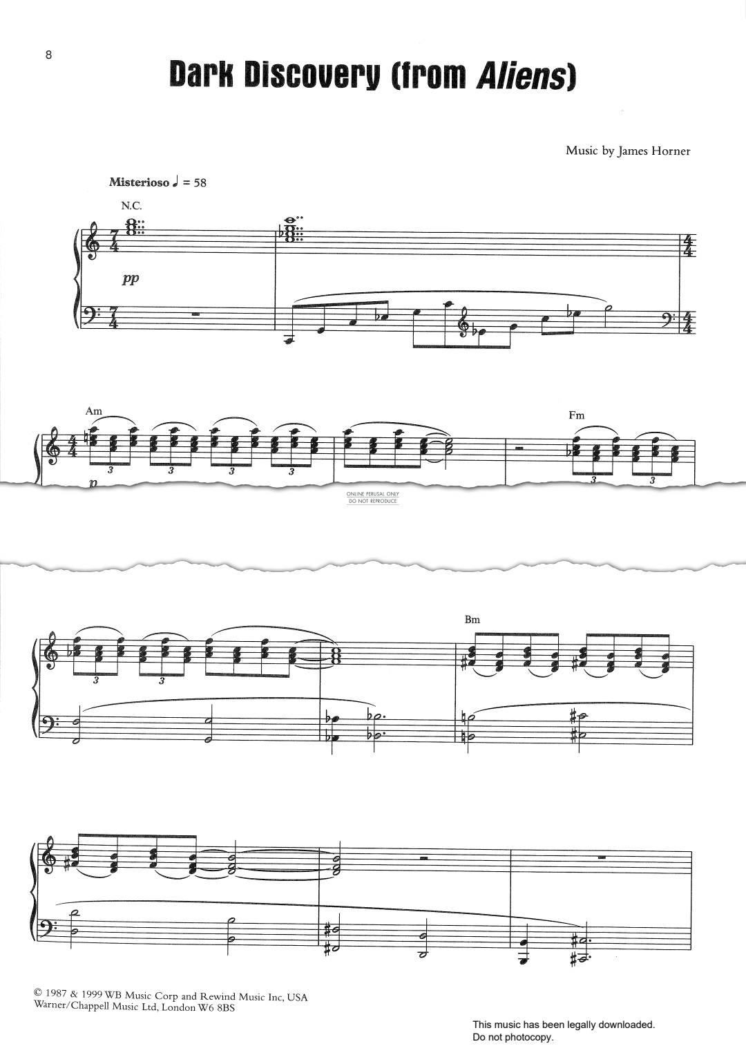 Dark Discovery (from 'Aliens') (James Horner) | Sheet Music: Piano ...