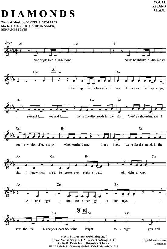 Diamonds - sheet music by Rihanna - 7040304 | notendownload