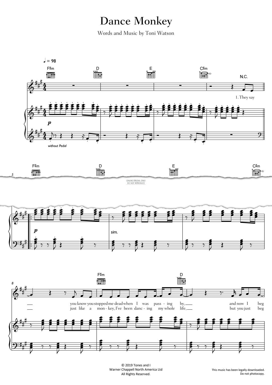 Dance Monkey (Tones and I) | Sheet Music: Guitar, Piano, Voice | PDF ...